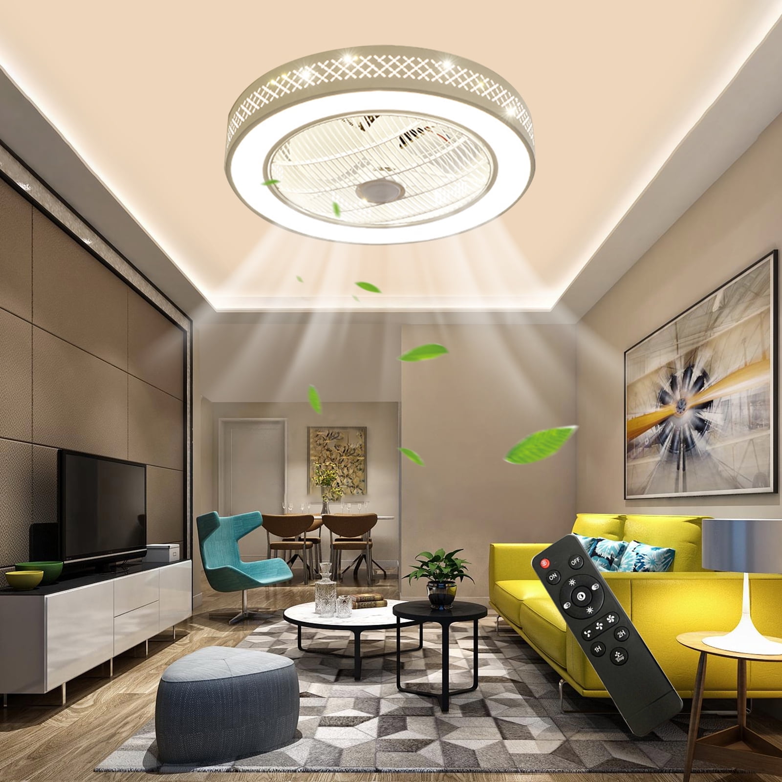 22 inch Indoor Ceiling Fan with Light and Remote Control, Modern 7 ...