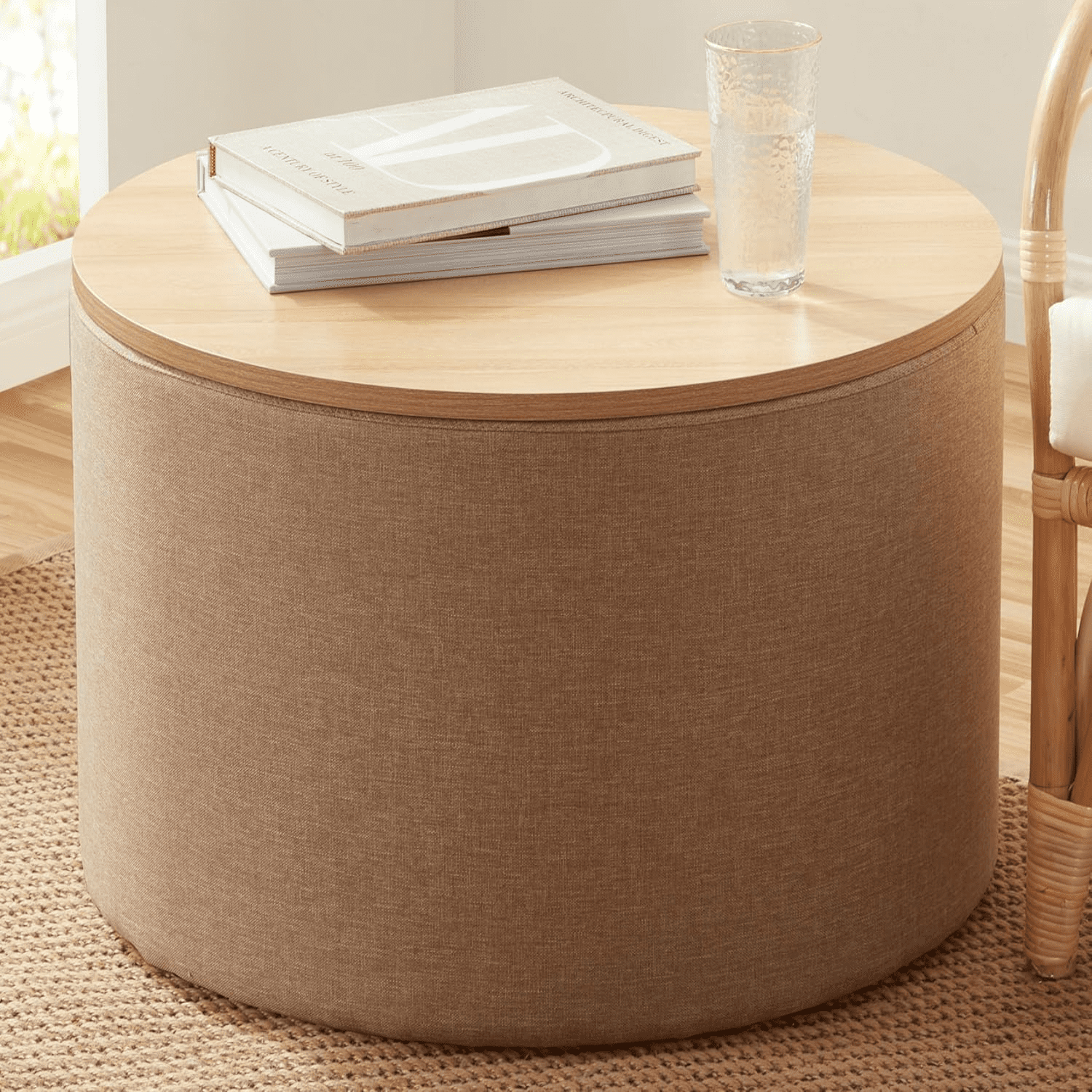 22 inch Large Round Ottoman Coffee Table Storage Ottoman with Wooden ...