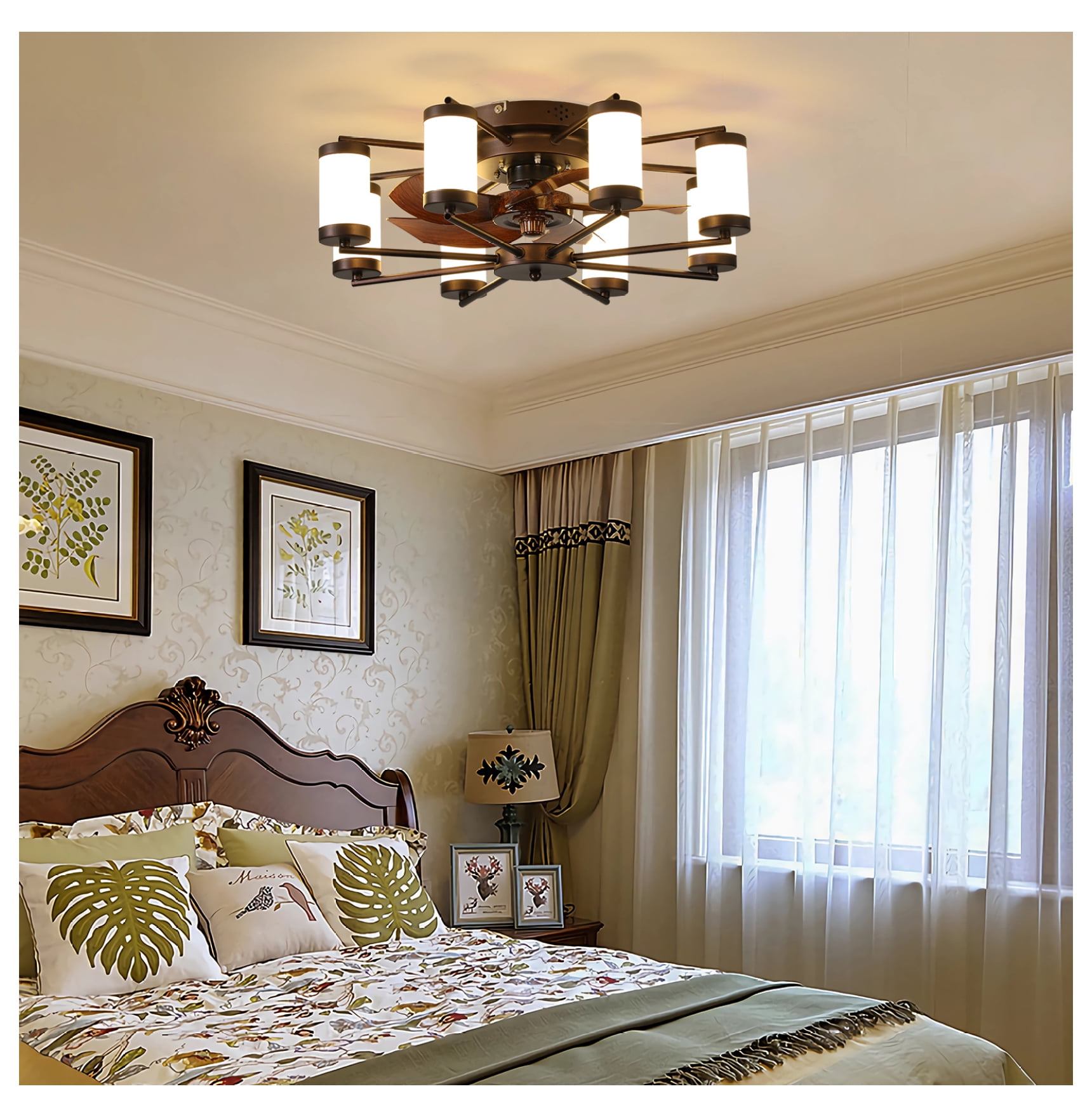22-inch Modern Ceiling Fan with LED Light - 5-Blade Fan with ...