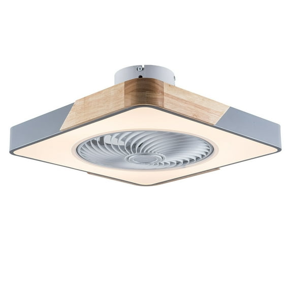 22" Modern White Caged Flush Mount Square Ceiling Fan w/ Light and ...