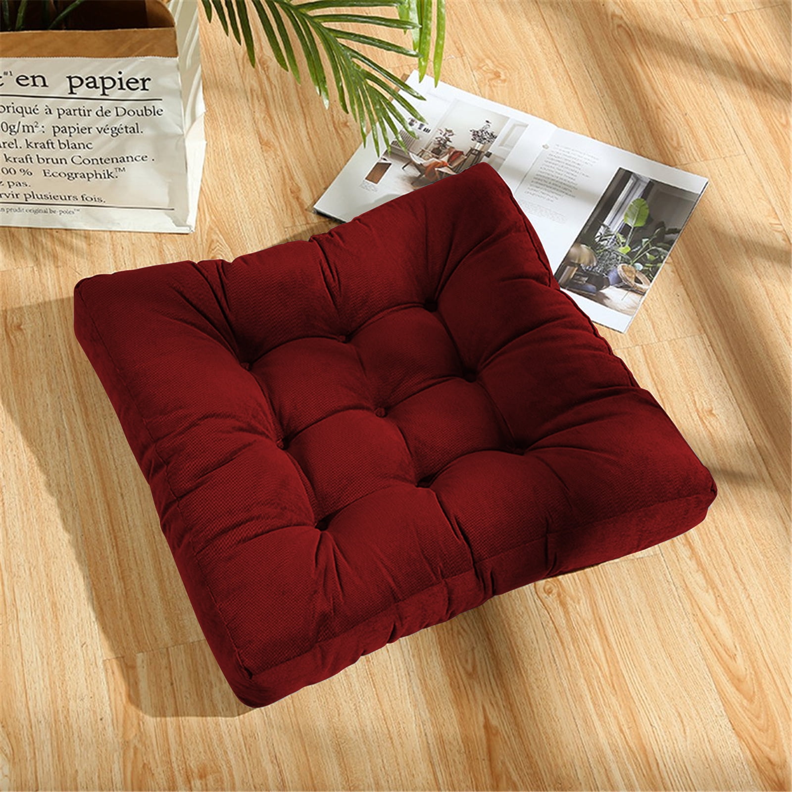 22 inch Square Tufted Floor Pillow, Pillow Solid Thick Chair Seat ...