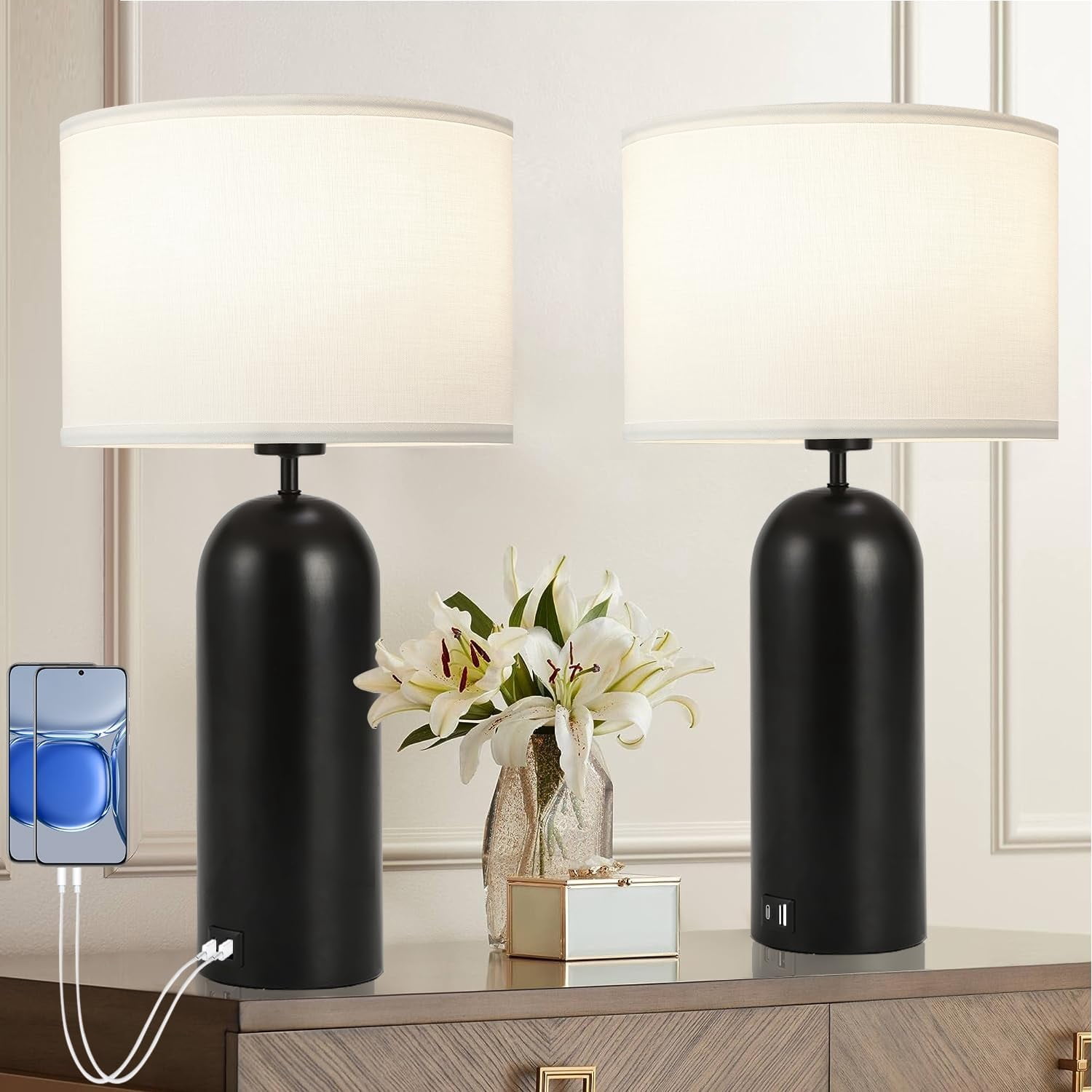 Black Table Lamps Set Of 2 Walmart