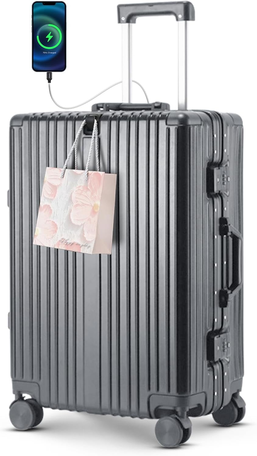 22 inch carry on luggage Durable Suitcase with Cup Phone Holder USB ...