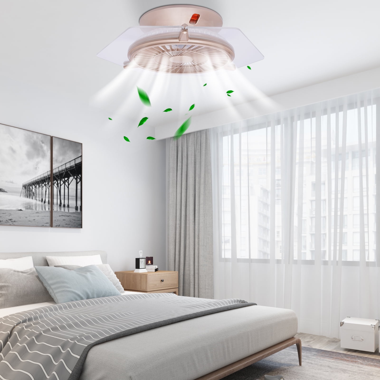 22 inches Hexagonal Indoor Ceiling Fan with Light Remote Control , 3 ...