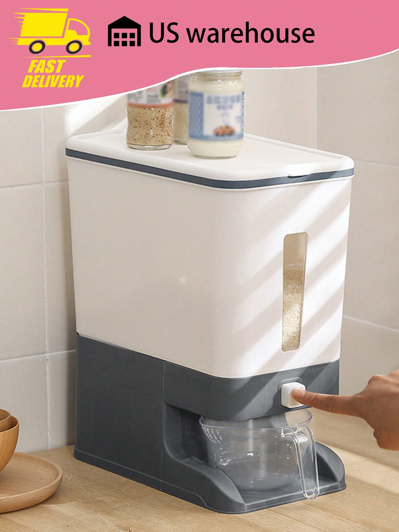 22 lbs Rice Dispenser with Measuring Cup – Large Food Storage Container ...