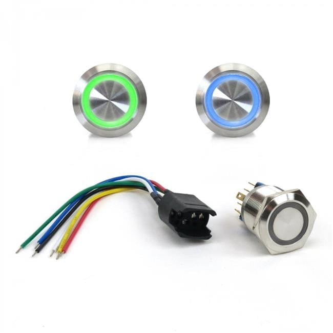 22 mm LED Green Latching Billet Button with Wire Harness - Walmart.com
