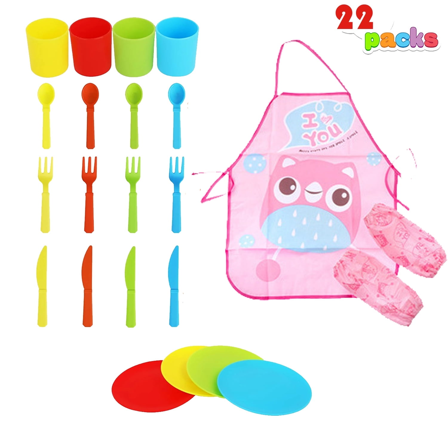 22-Pc Colored Kids Dishes Set Learning Toy for Girls 3-6 Years Boys ...
