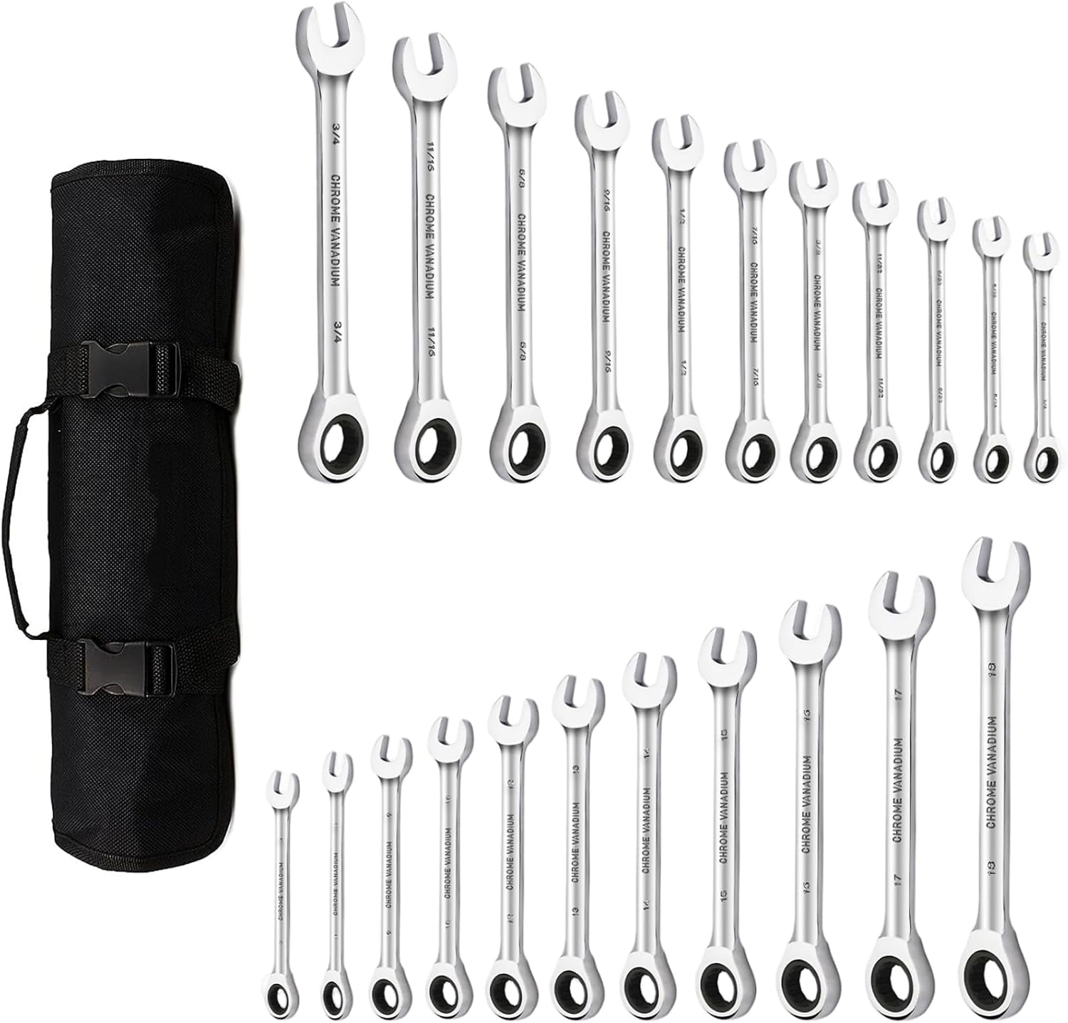22-piece Ratcheting Combination Wrench Set, 72 Teeth Ratchet Wrench, Metric 6-18mm & SAE 1/4-3/4 ...
