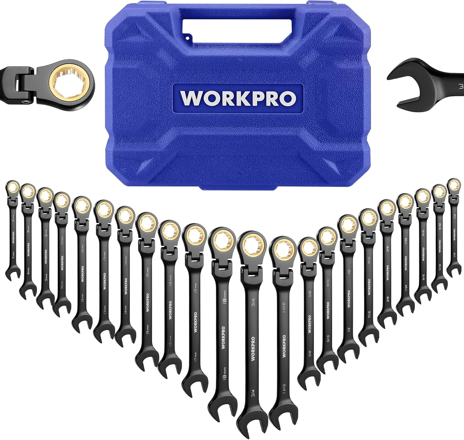 22-piece Ratcheting Wrench Set with 180° Flex Head, Anti-Slip Tooth ...