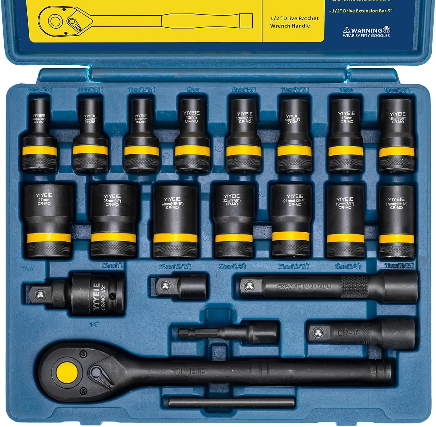 22-piece bolt nut extractor socket set, 1/2" drive wheel lock removal ...