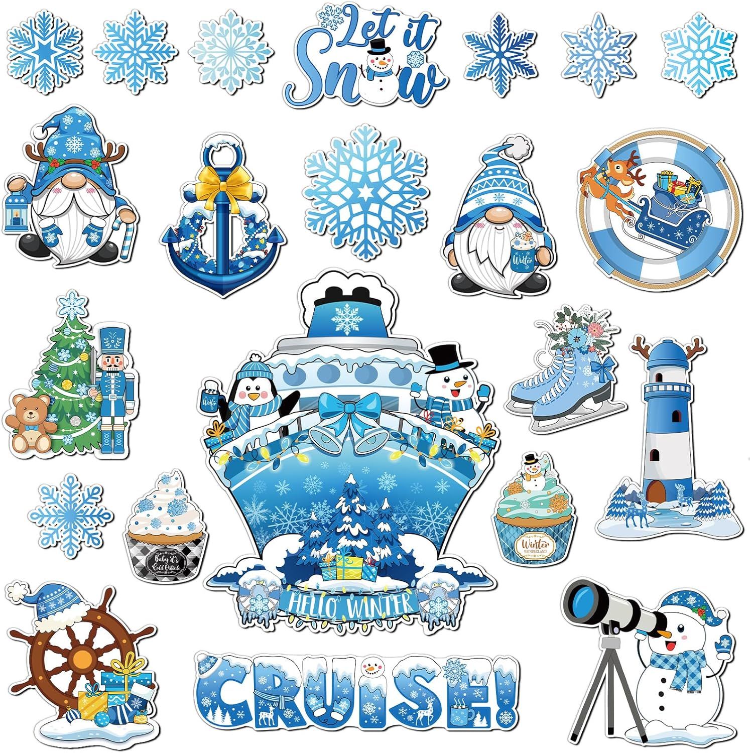 22 pieces of winter decorative magnetic stickers in blue are suitable ...