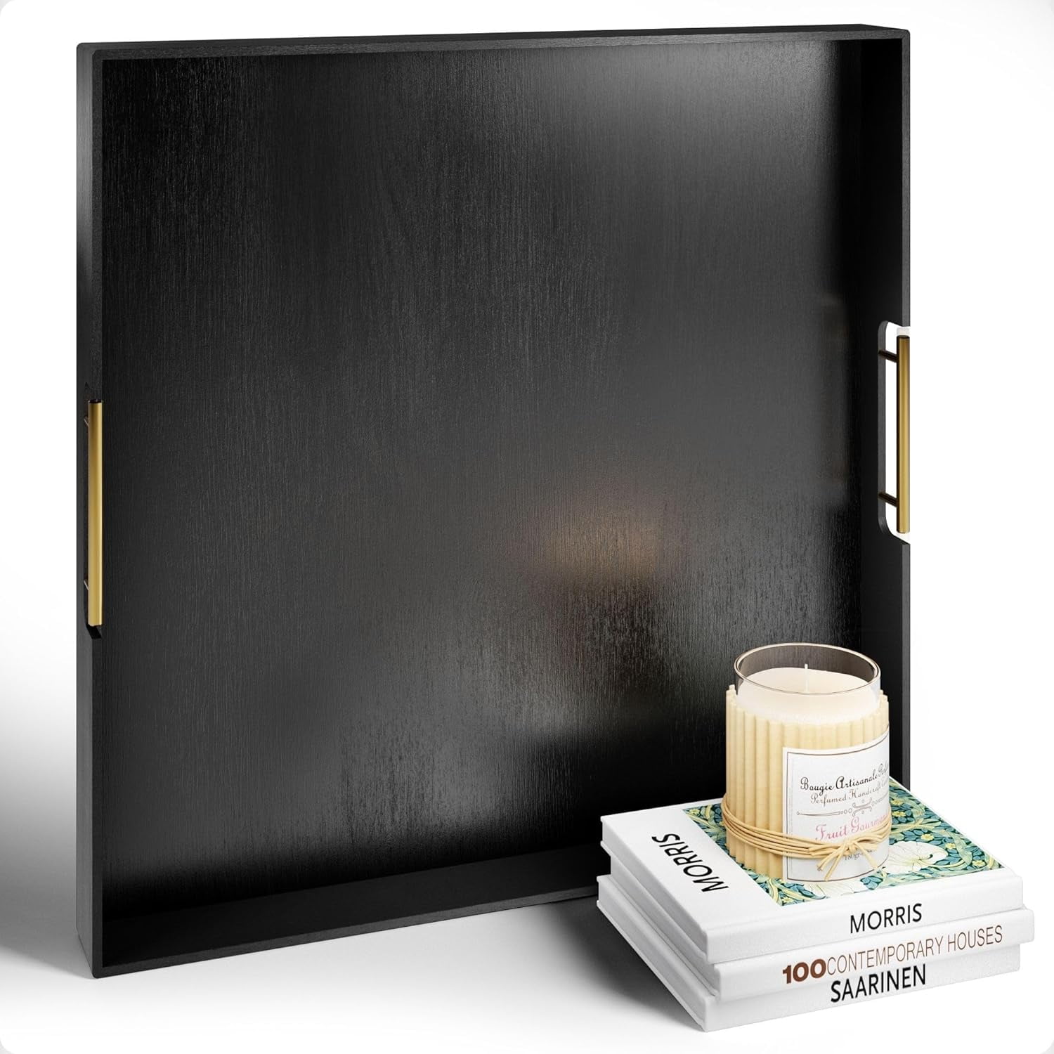 22 x 22 Inch Wood Tray with Gold Metal Handles - Made from Real Wood ...