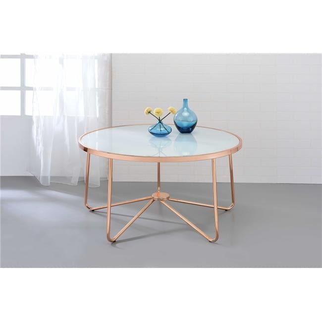 22 x 22 x 22 in. Metal Tube Frosted Glass & Rose Gold End Table ...