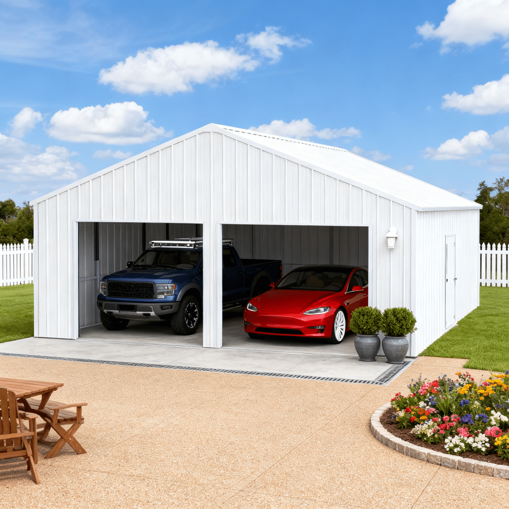 22' x 23' x 13' Heavy Duty Metal Garage Barn, Reinforced Steel Storage ...