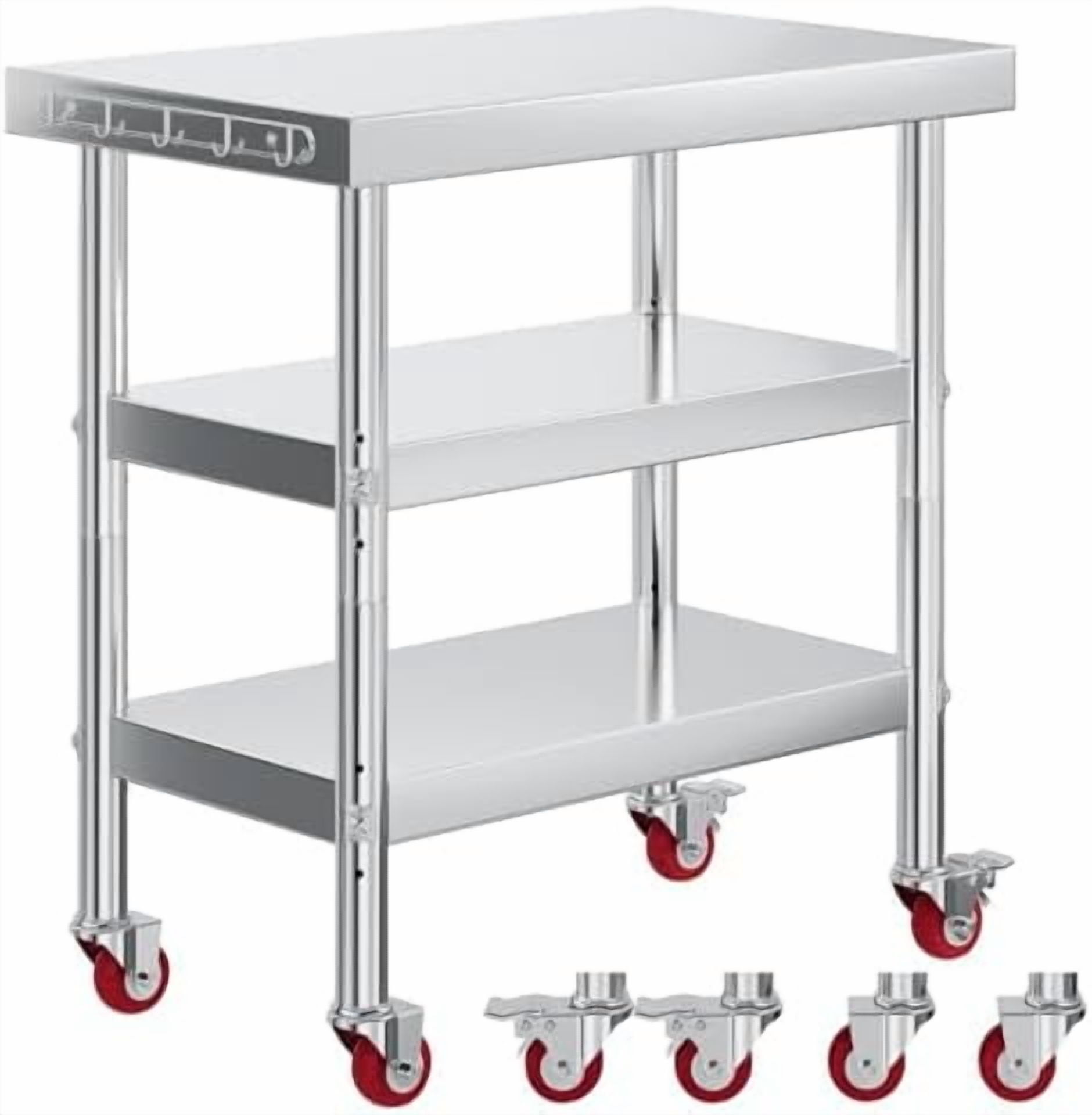 22" x 36" Three-Tier Stainless Steel Table for Prep & Work with Wheels ...