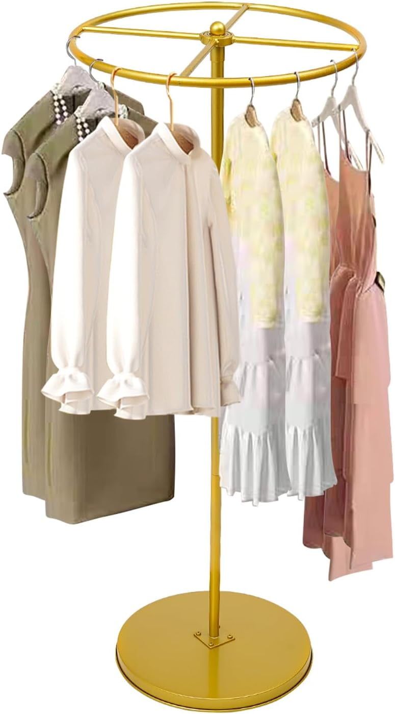 22 x 61 inch Rolling Round Garment Rack, Metal Floor Standing Rotatable ...