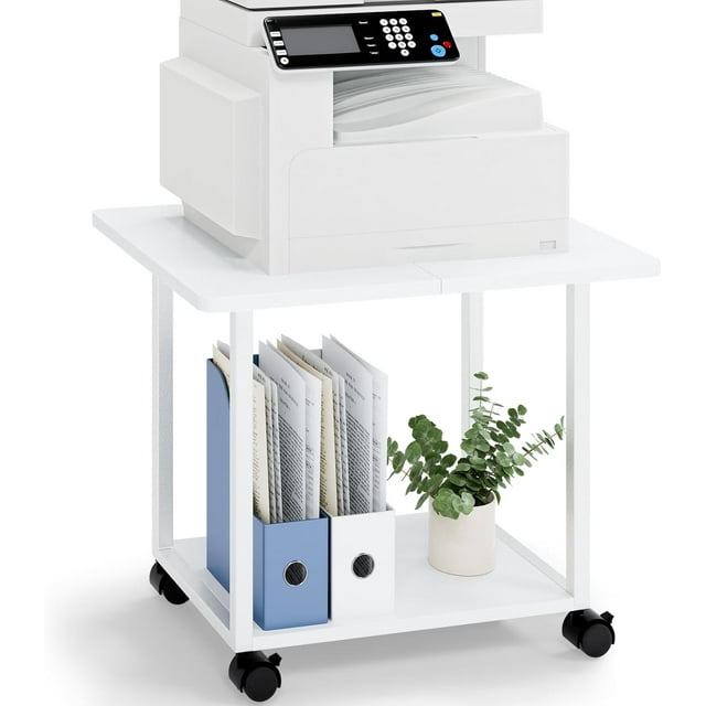 22"x15.75" Large Under Desk Printer Stand with Storage Shelf 2-Tier ...