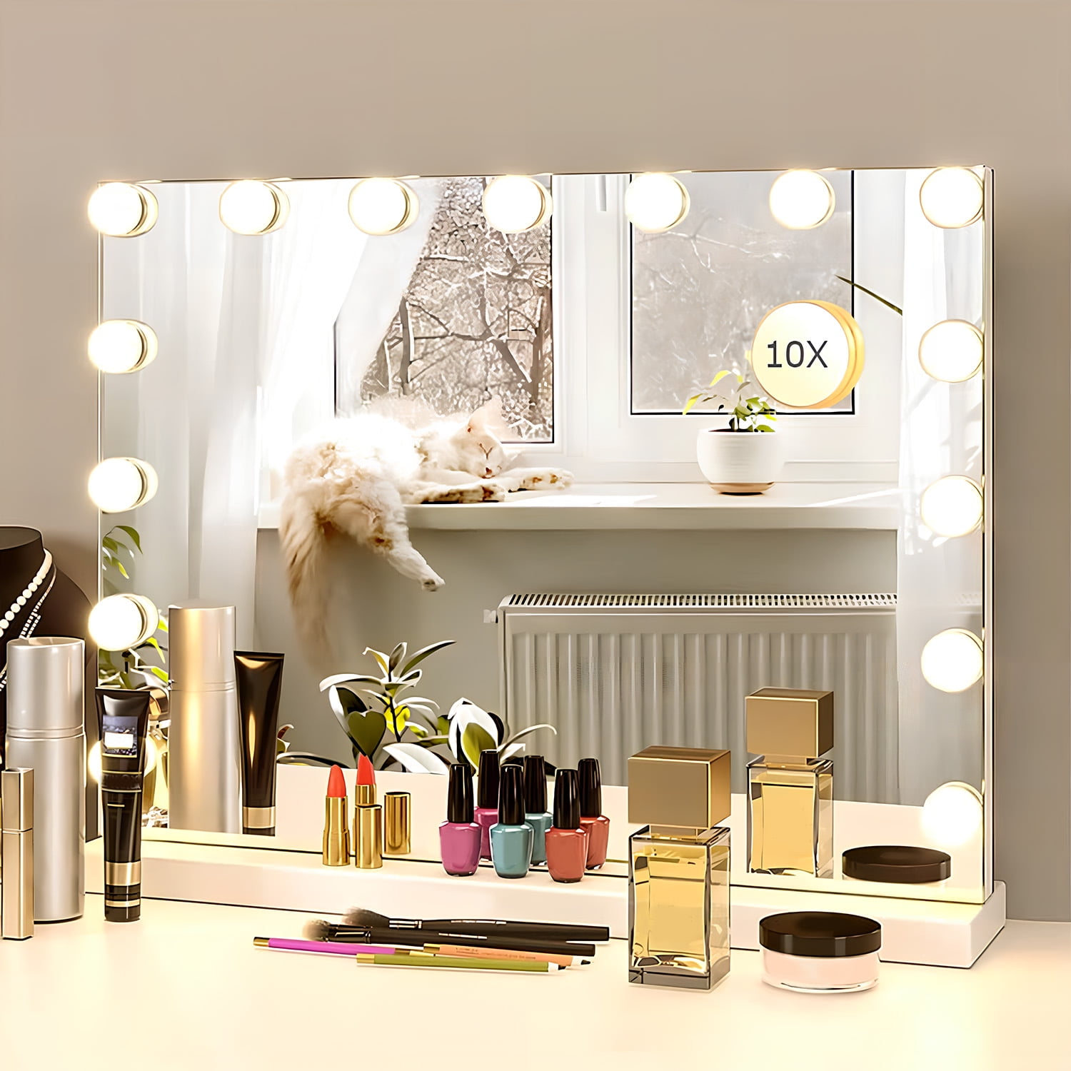 22"x18" Hollywood Vanity Mirror with Lights - 15 Dimmable LED G35 Bulbs, Motion Sensor & Gesture ...