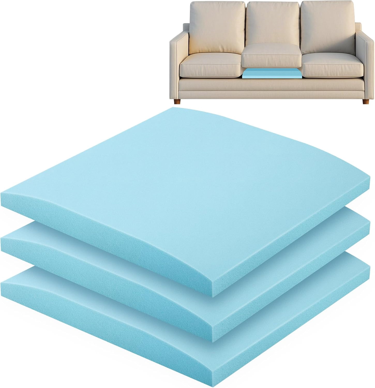 22"x22" Couch Cushion Support, Blue Sofa Cushion Sagging Repair, Curved ...