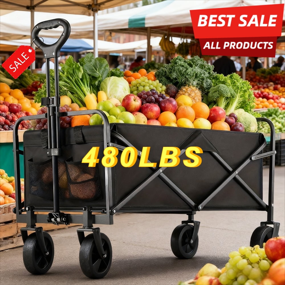 220/360/480LB Foldable 4-Wheel Hand Cart - Heavy-Duty All-Terrain ...