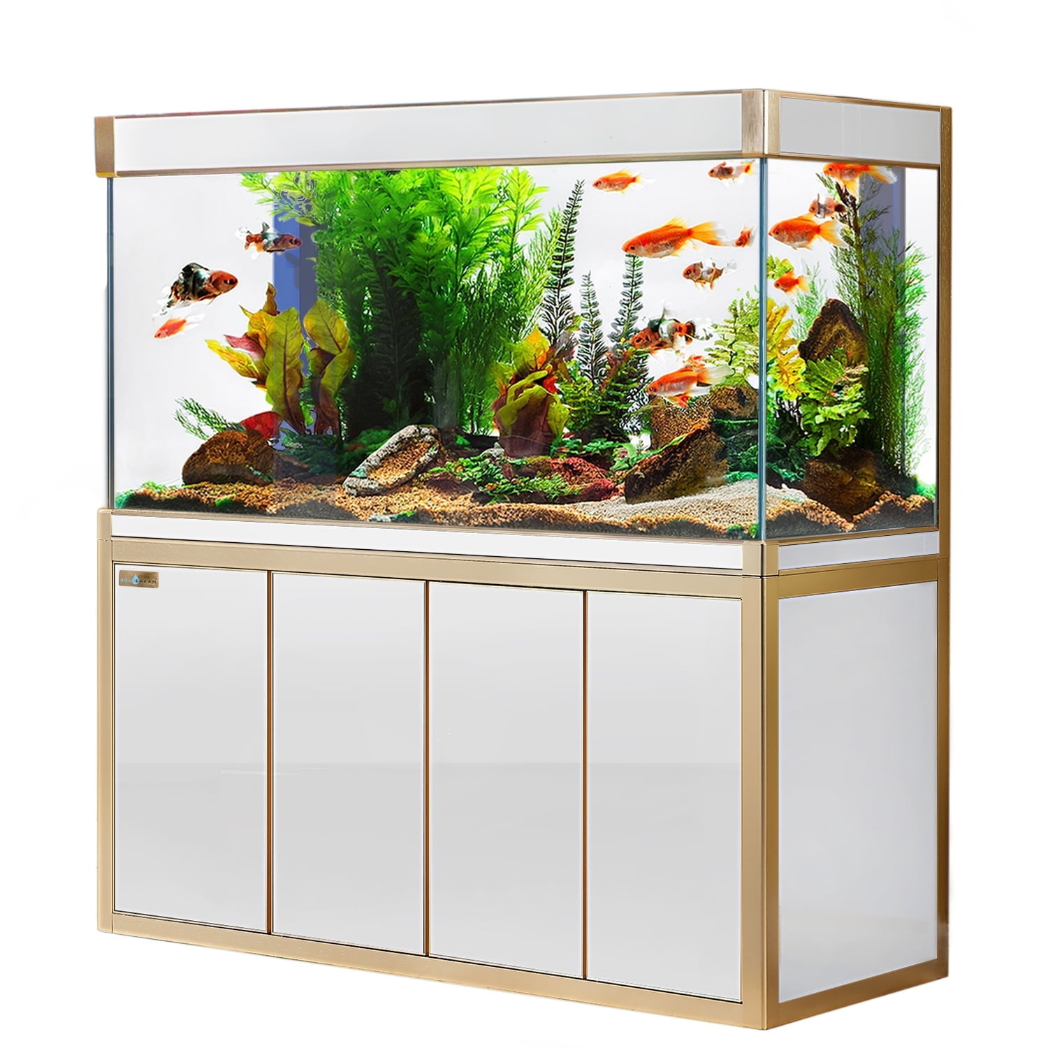 220 Gallon Tempered Glass Aluminum Frame Aquarium White and Gold ...