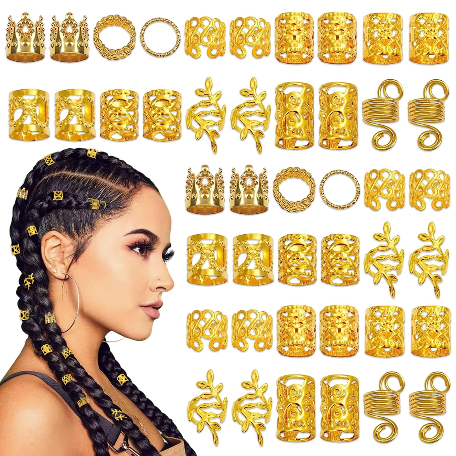 220 PCS Gold Hair Jewelry for Braids Accessories Women Girls Metal Hair ...