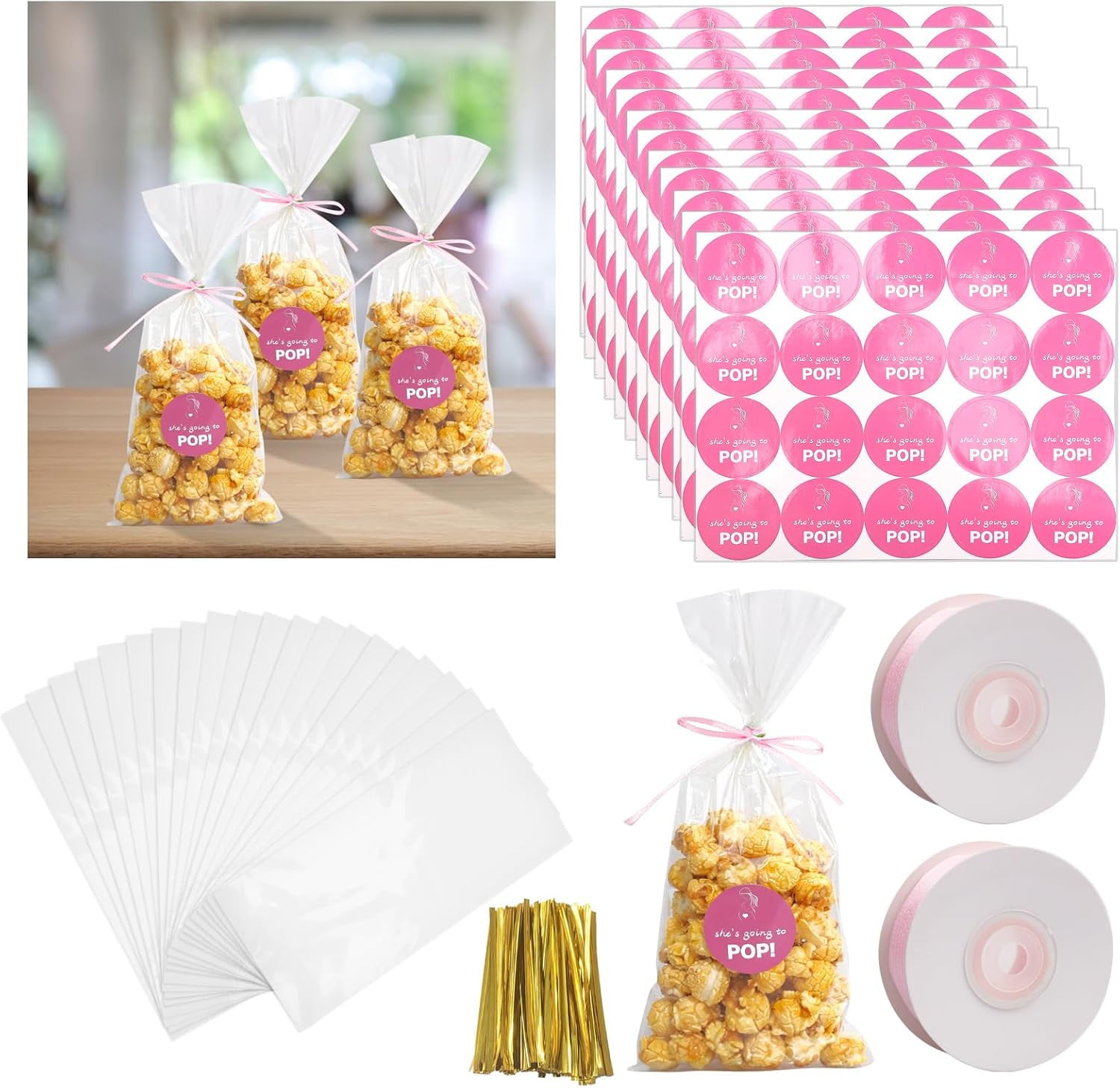 220 Pack Clear Popcorn Bags Bulk 4.92 x 10.83 Inch Cellophane Treat ...