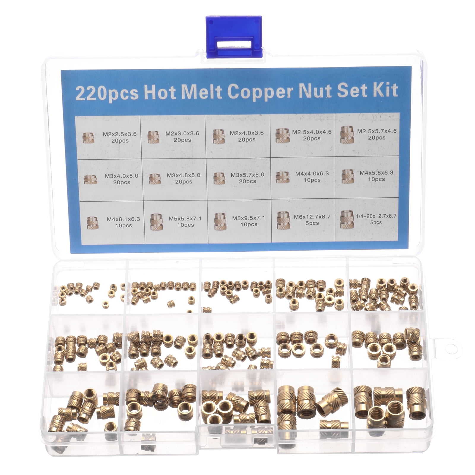 220 Pack M2 M3 M4 M5 M6 Female Thread Knurled Nuts Brass Insert ...