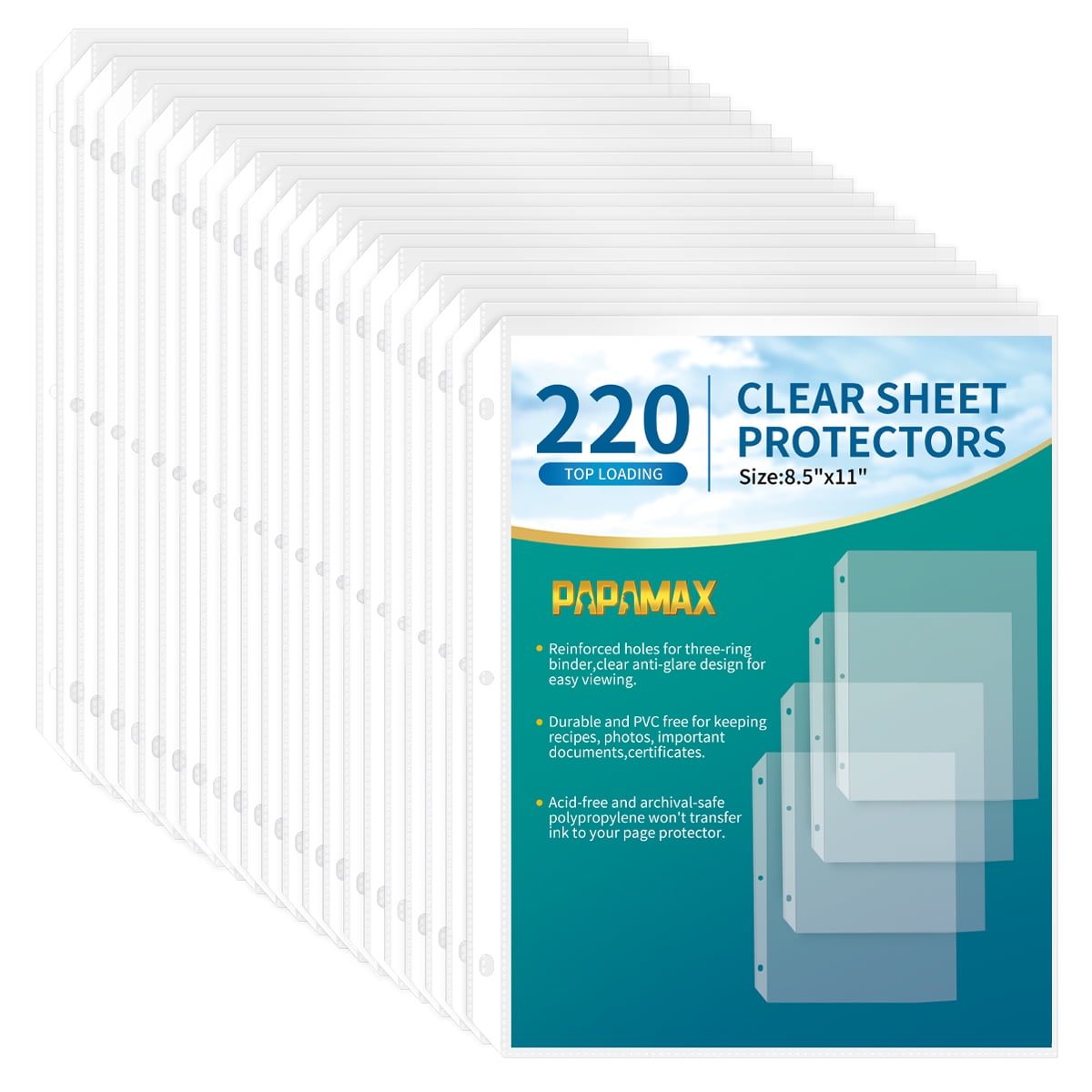 220 Pack Sheet Protectors 8.5 x 11 inch Clear Page Protectors for 3 ...