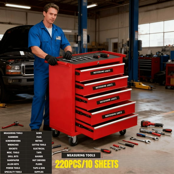 220-Piece Metal Tool Cabinet with 10-Drawer Organizer, Floor-Standing ...
