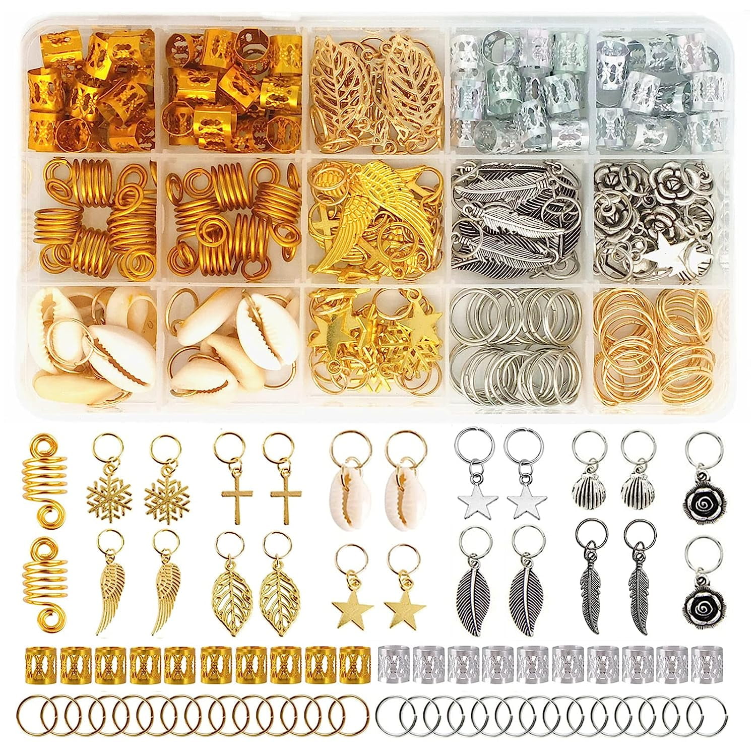 220 Pieces Braiding Hair Rings, 15 Style Hair Jewelry for Women Braid ...