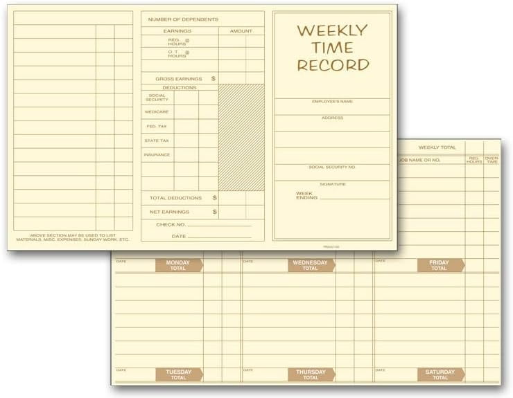 220 Pocket Size Weekly Time Cards 8 x 5" QTY 250 - Walmart.com