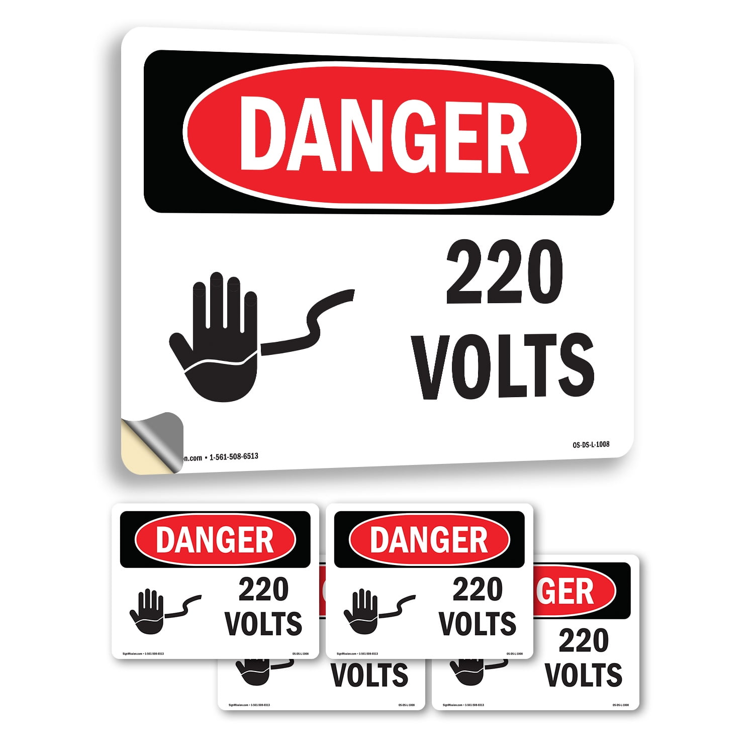 220 Volts OSHA Danger Vinyl Decal Label 10 Inch x 7 Inch - 5 Pack ...
