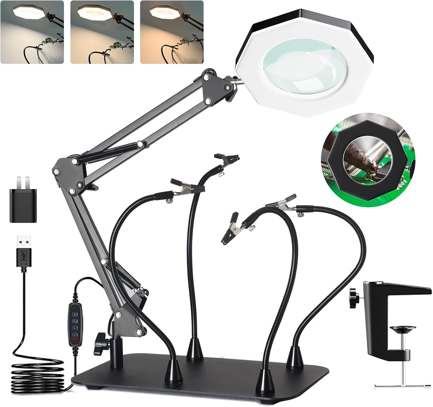 2200 IM 3-Color LED Magnifying Lamp with Light and Stand, 10X ...