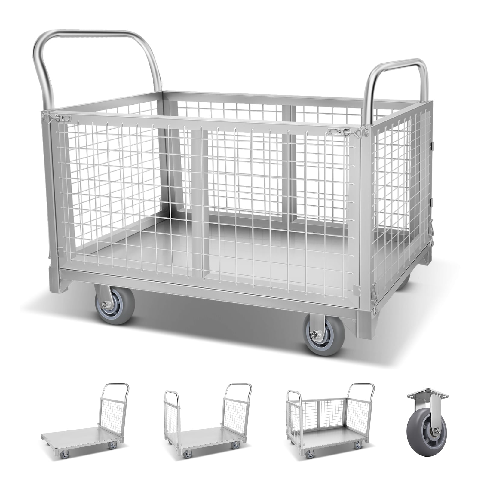 2200 LBS Platform Truck Cart with Cage, 40.1" L X 23.2" W X 19.6" H ...