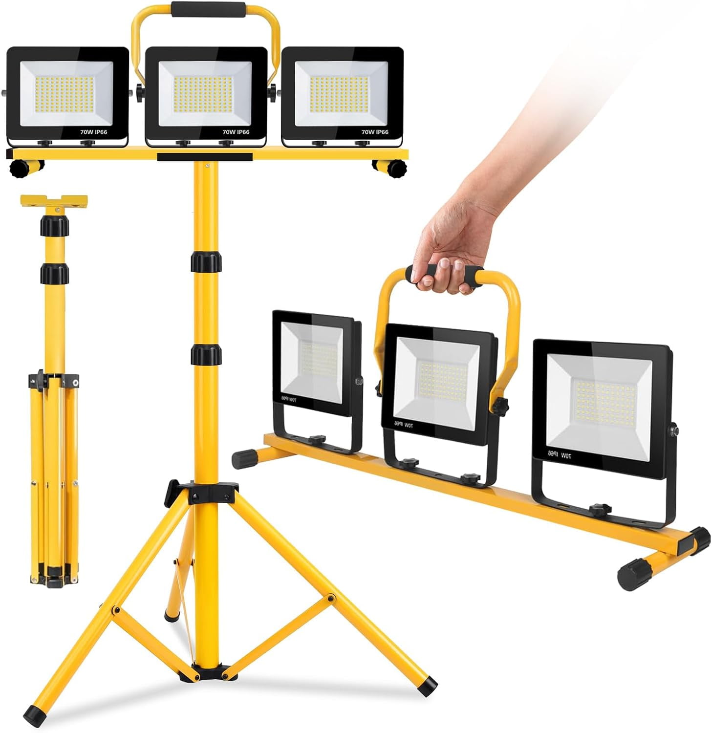 22000 Lumen Work Lights with Stand, 3 Adjustable Head LED Work Light ...