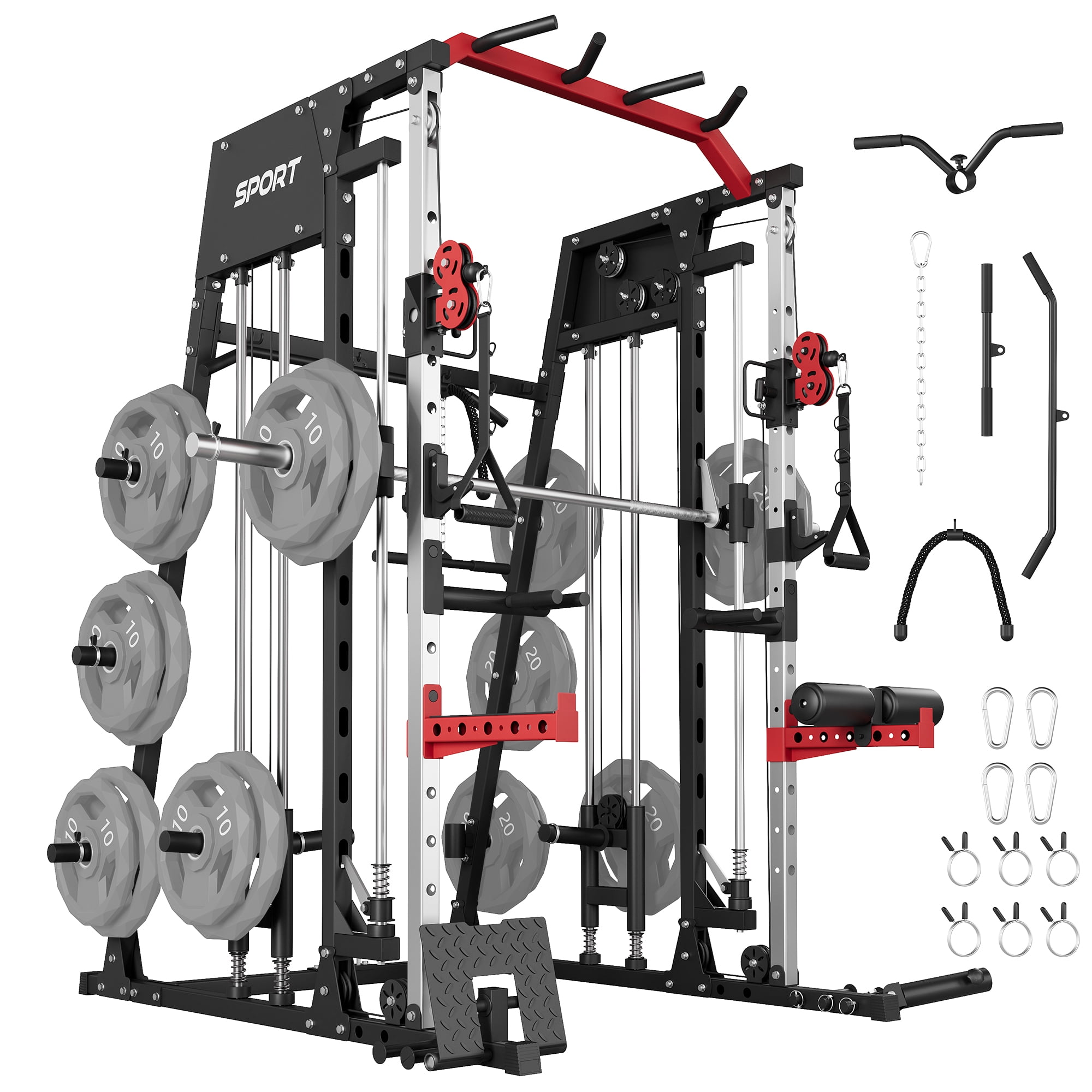 Smith Machine for Home Gym - Multifunctional Power Cage with Lat ...