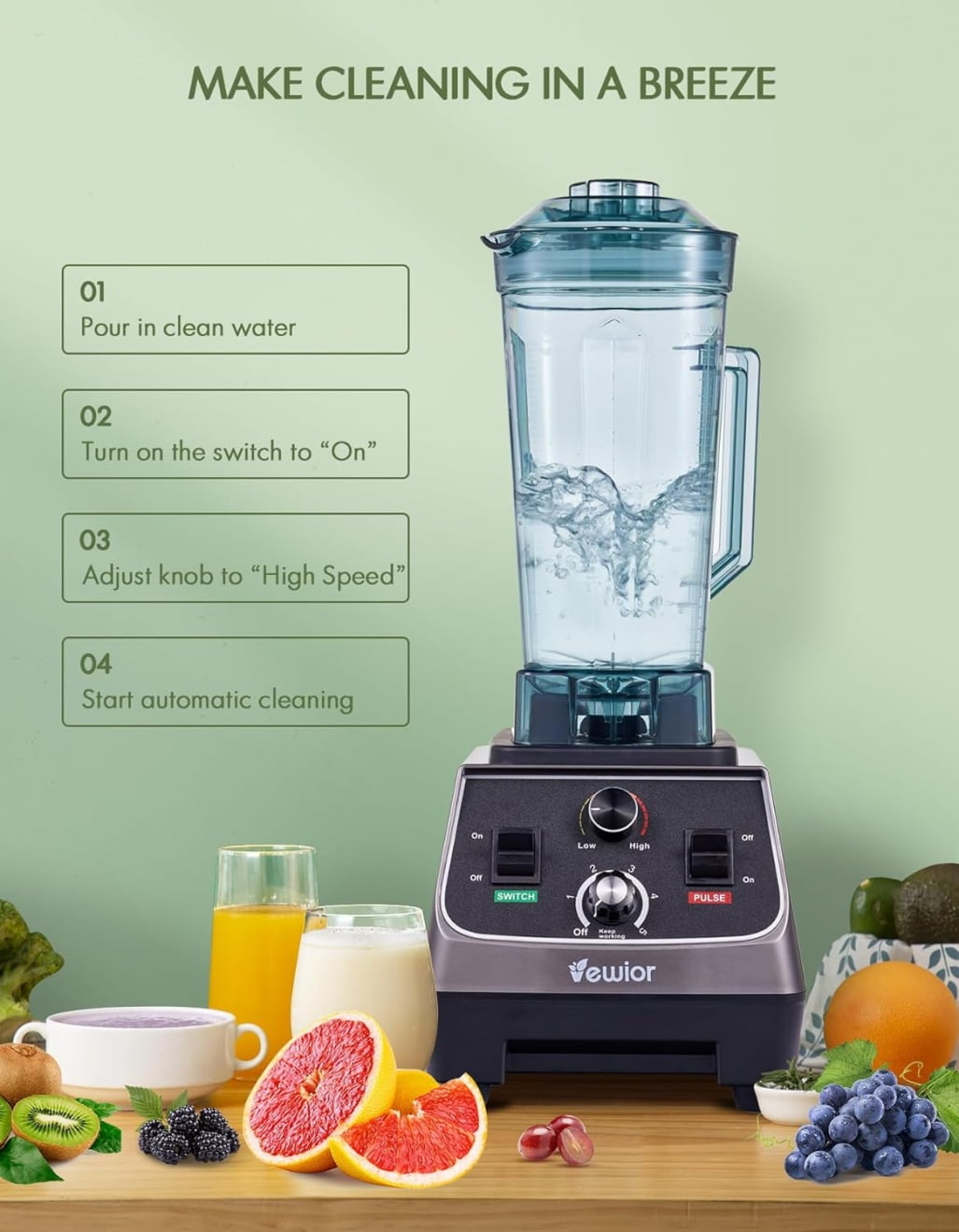 2200W Blenders for Kitchen, Professional Blender with 68oz Container ...