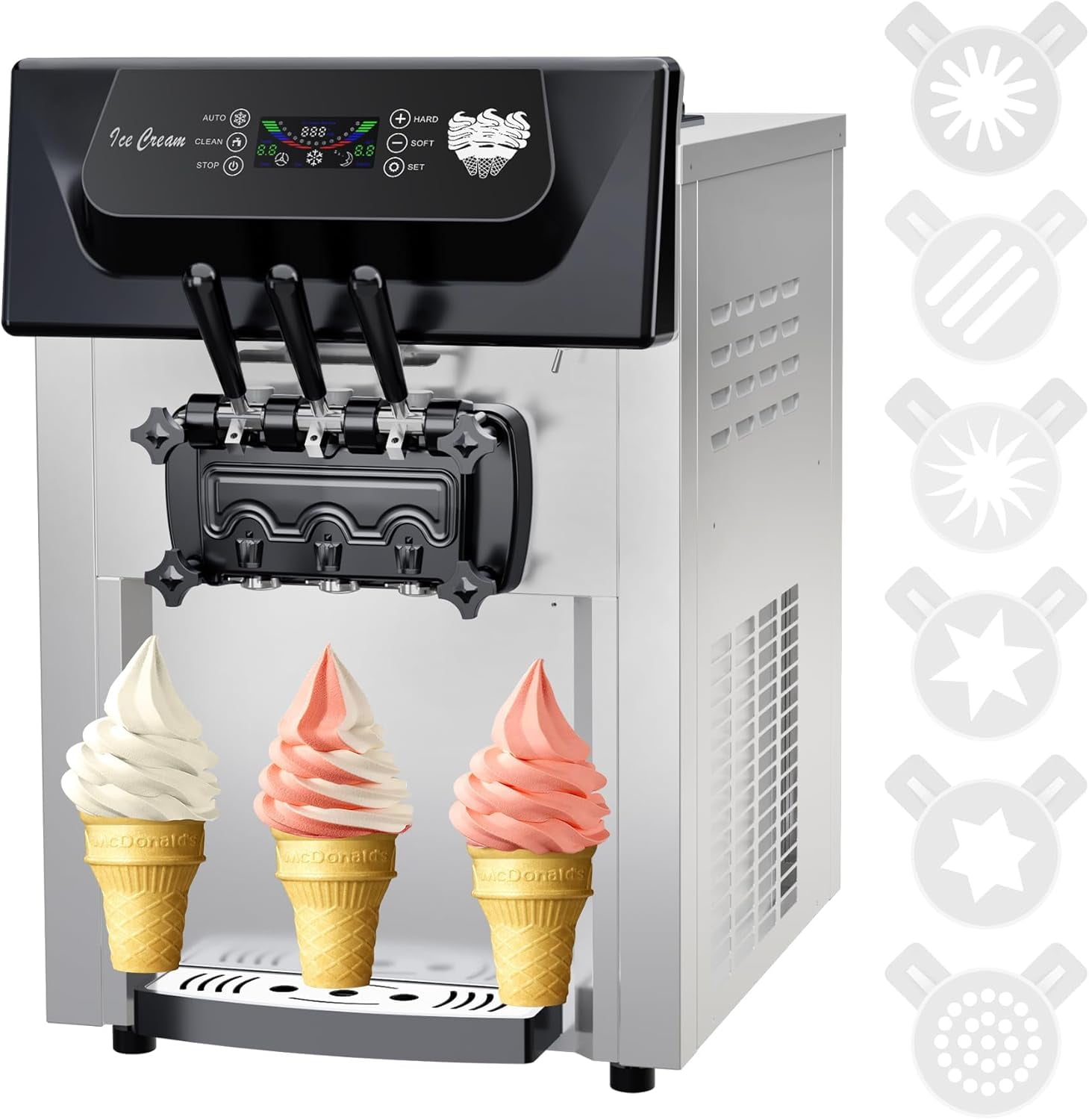 2200W Commercial Ice Cream Machine, 3-Flavor Soft Serve, Produces 5.3-7 ...