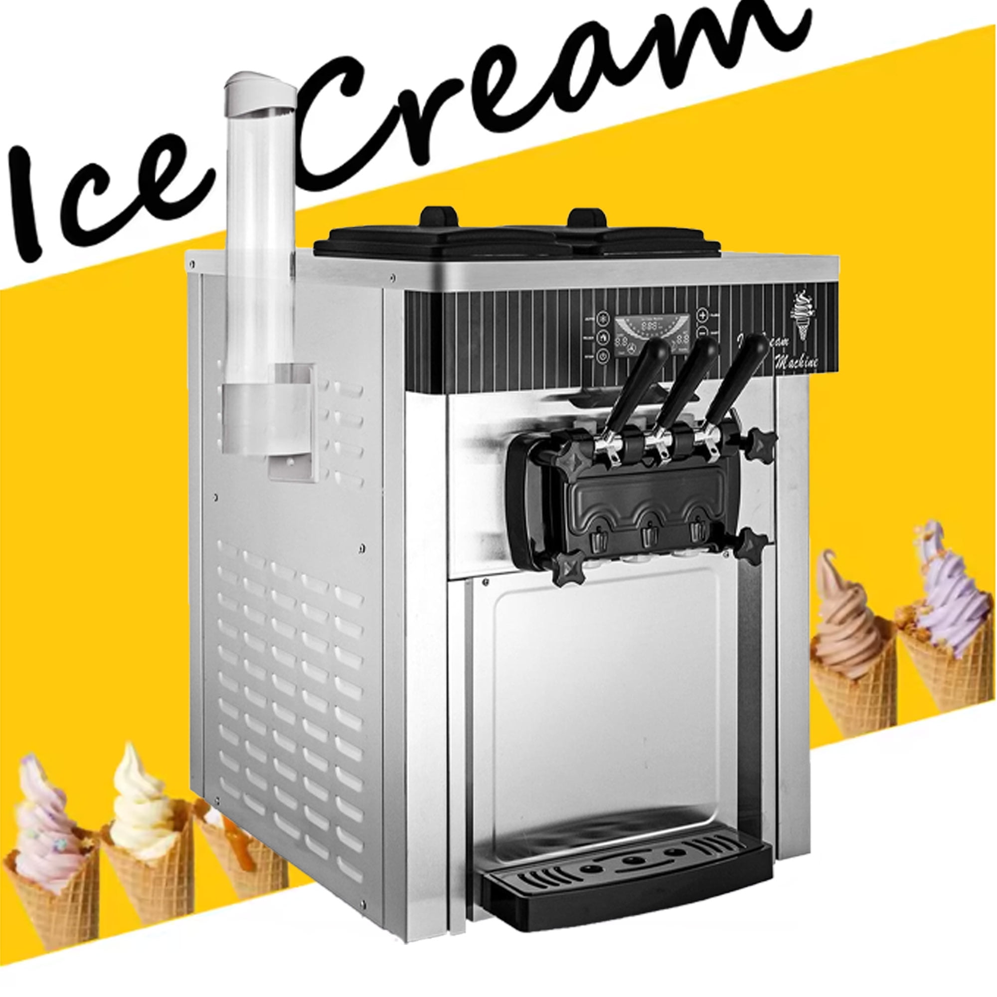 2200W Commercial Ice Cream Machine Countertop 20-28L/H Soft Serve Maker ...