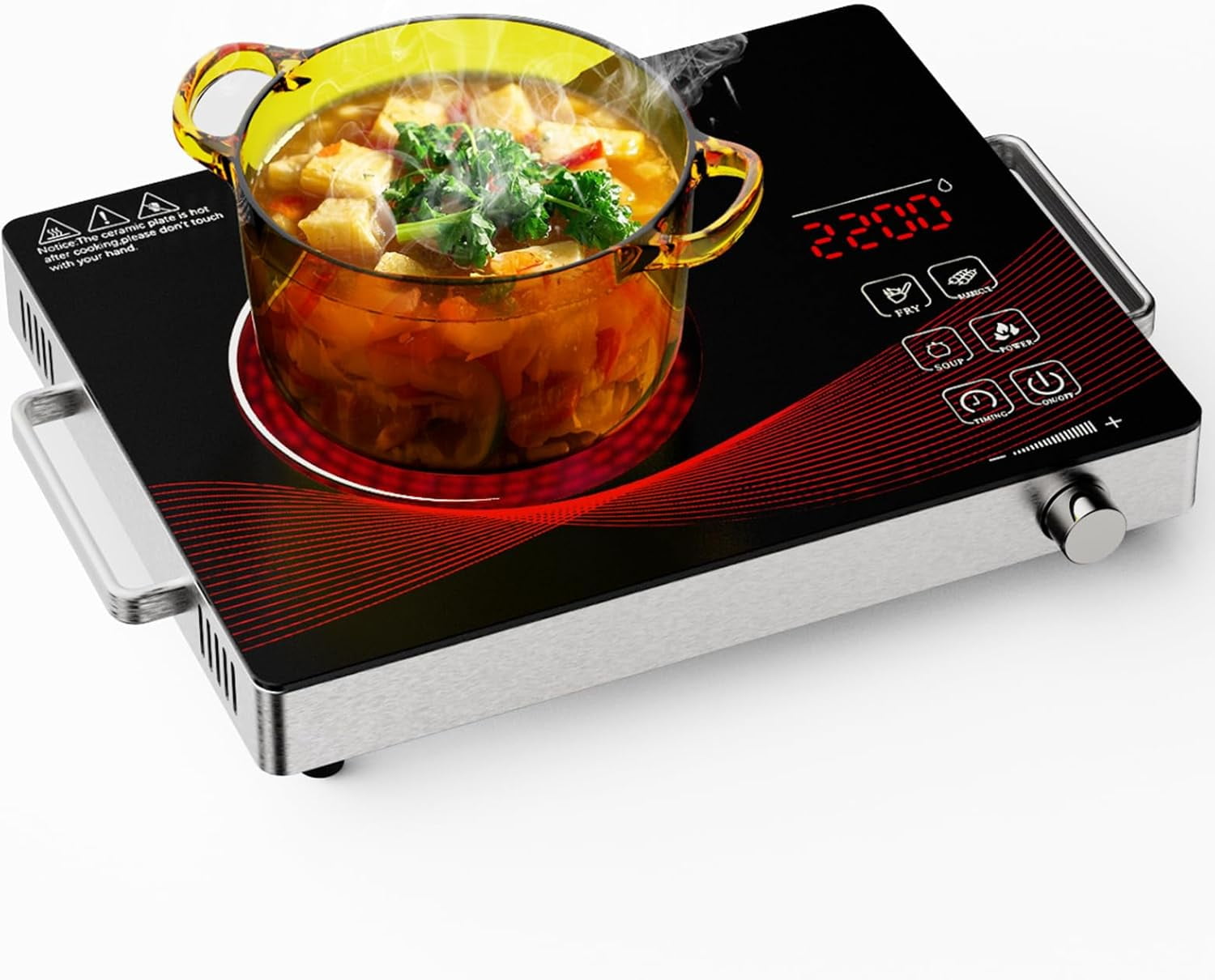 2200W Infrared Electric Hot Plate, Portable Single Burner Cooktop with ...