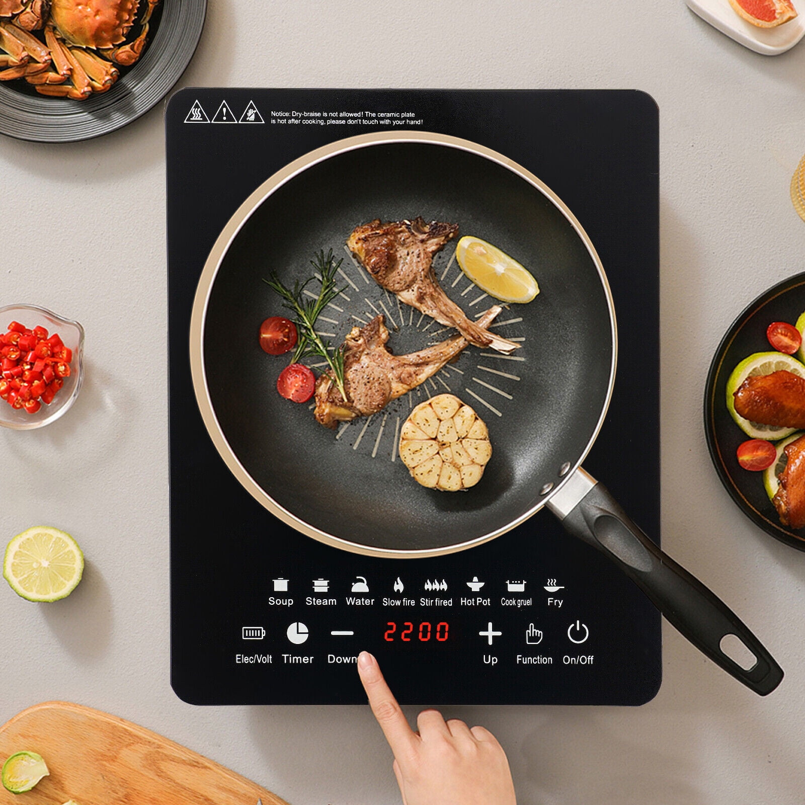 2200W Portable Kitchen Countertop Induction Cooktop Burner Electric Hot ...