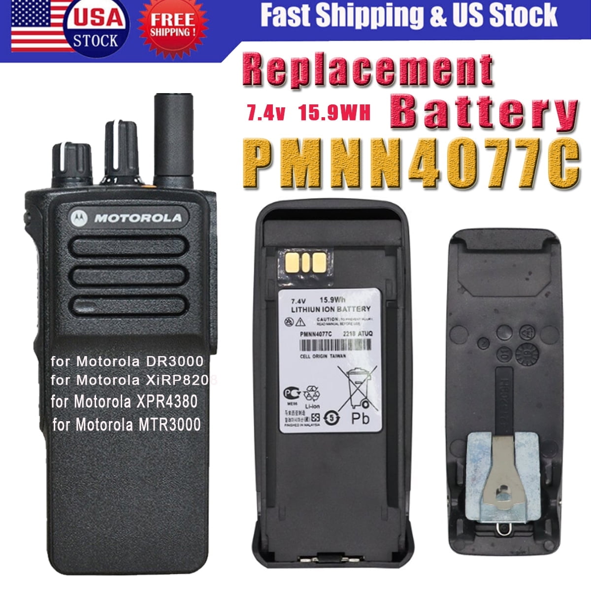 2200mAh PMNN4077C Replacement Battery for Motorola DR3000, DP3400 ...