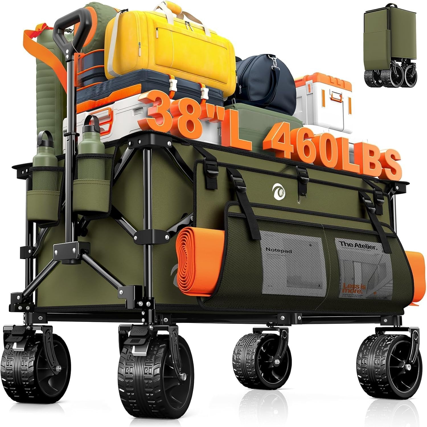 220L Collapsible Wagon Cart Foldable, 460lbs Load Capacity Heavy Duty ...