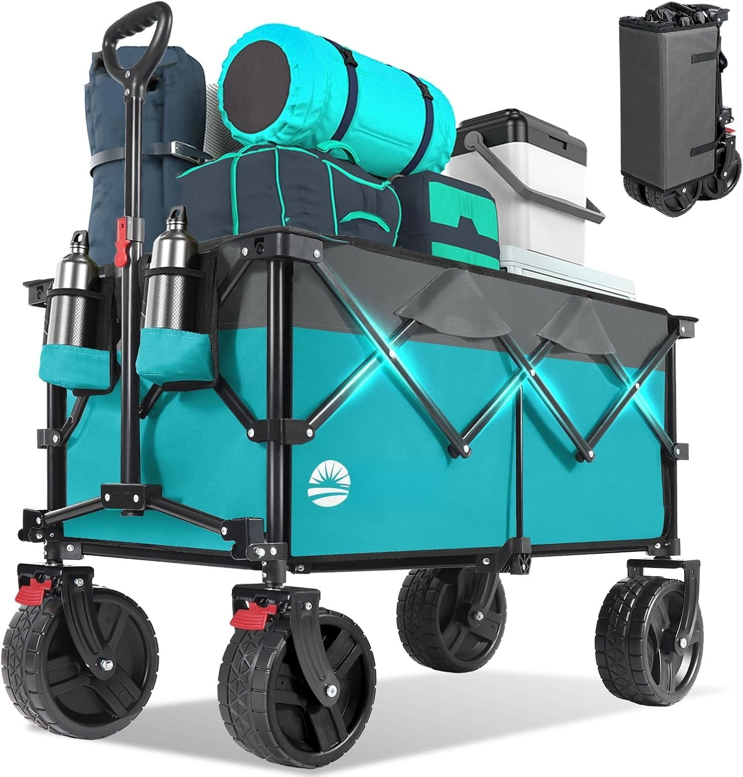 220L Wagons Carts Foldable with Big -Terrian Beach Wheels, Collapsible ...