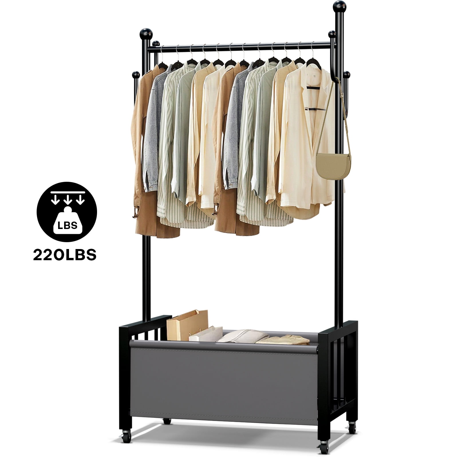Free Shipping! 220LBS Clothes Rack Heavy Duty Thick Garment Rack 360¬∞ ...