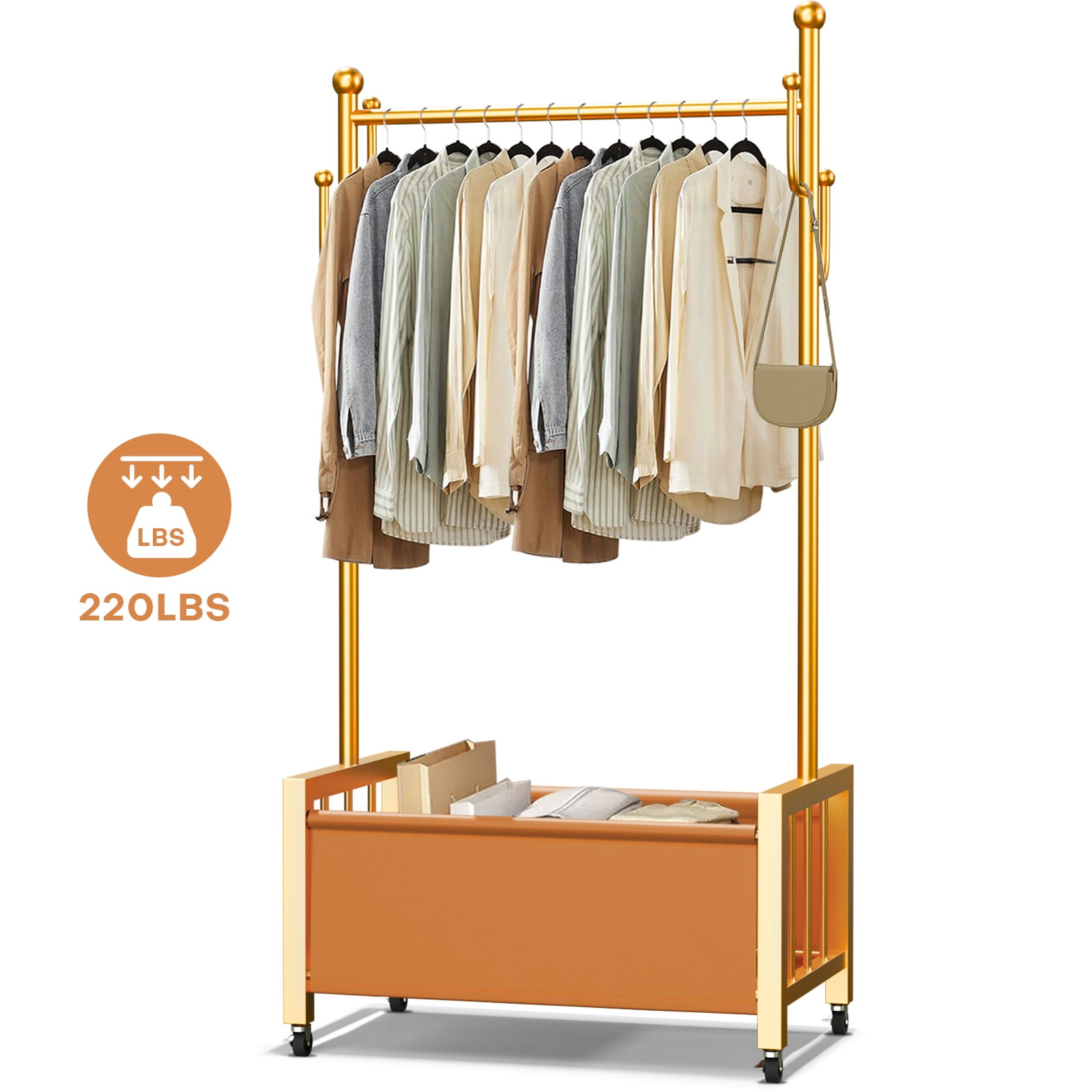 220LBS Clothes Rack Heavy Duty Thick Garment Rack 360° Rotate Rolling ...