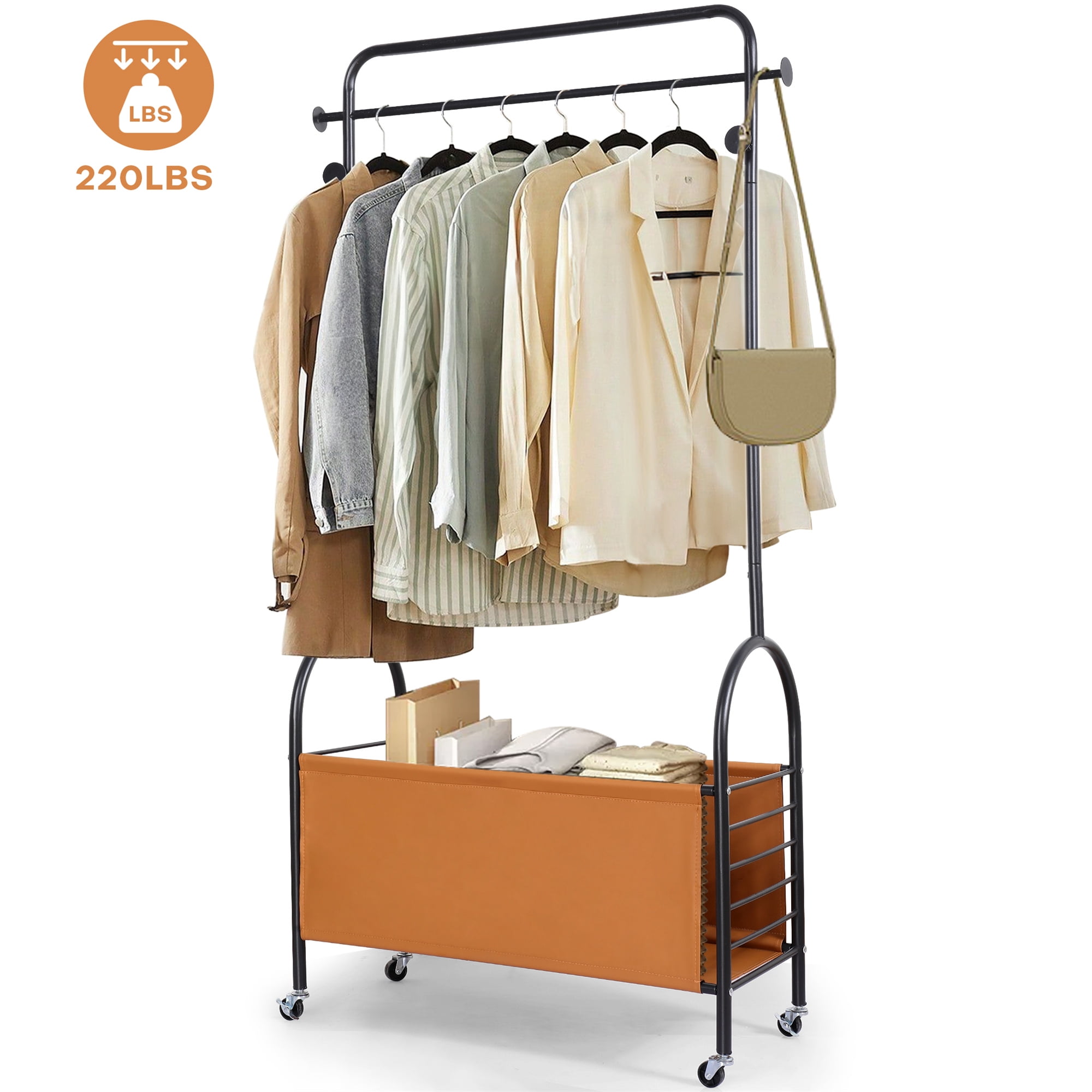 W O O W D E P O P T 220LBS Heavy Duty Self Standing Rolling Garment ...