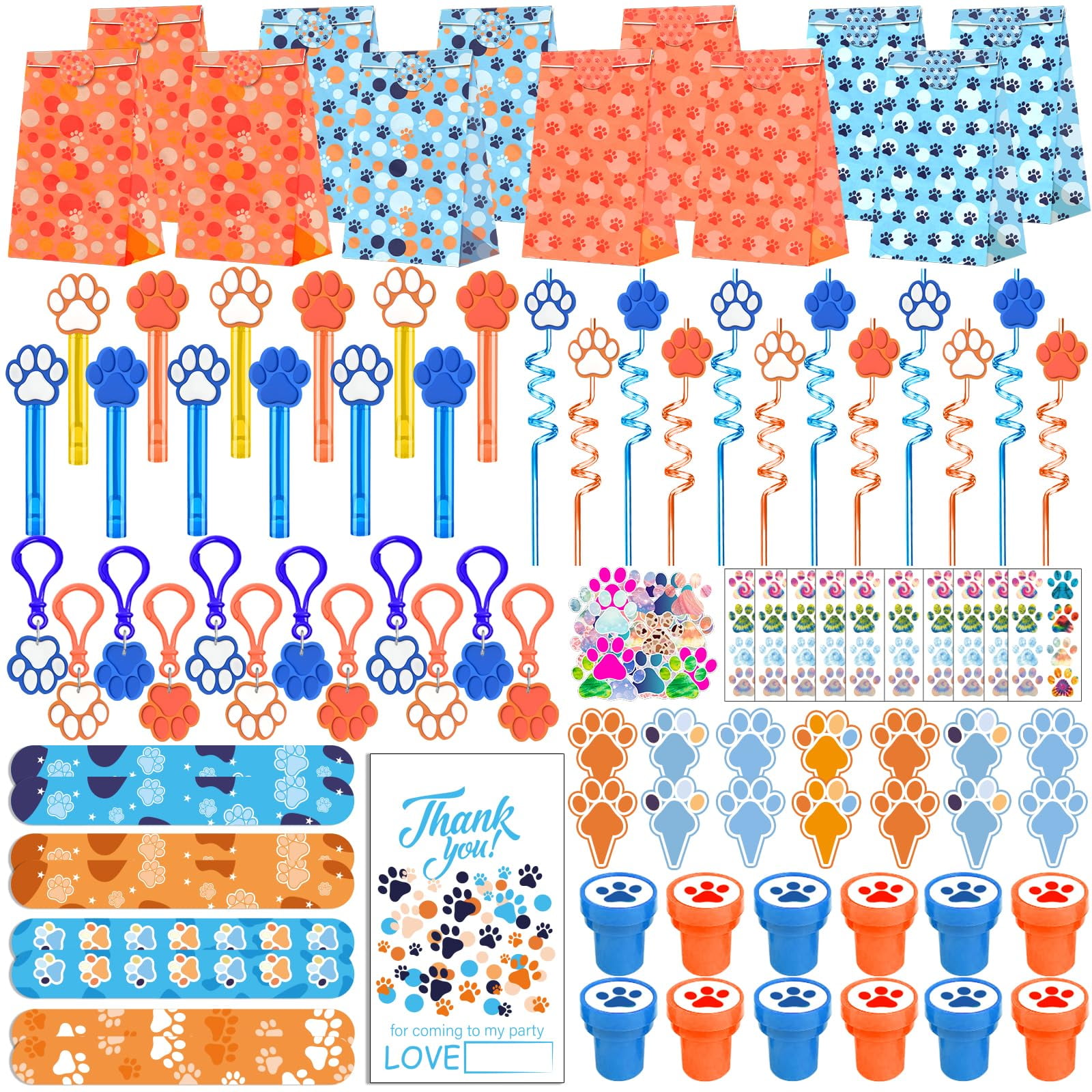 220PCS Blue and Orange Dog Paw Print Party Favors for Kids Theme ...