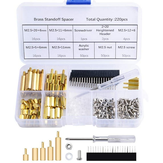 220PCS Standoffs M2.5 Brass Spacer Hex Column Screw Nut Assortment Kit ...